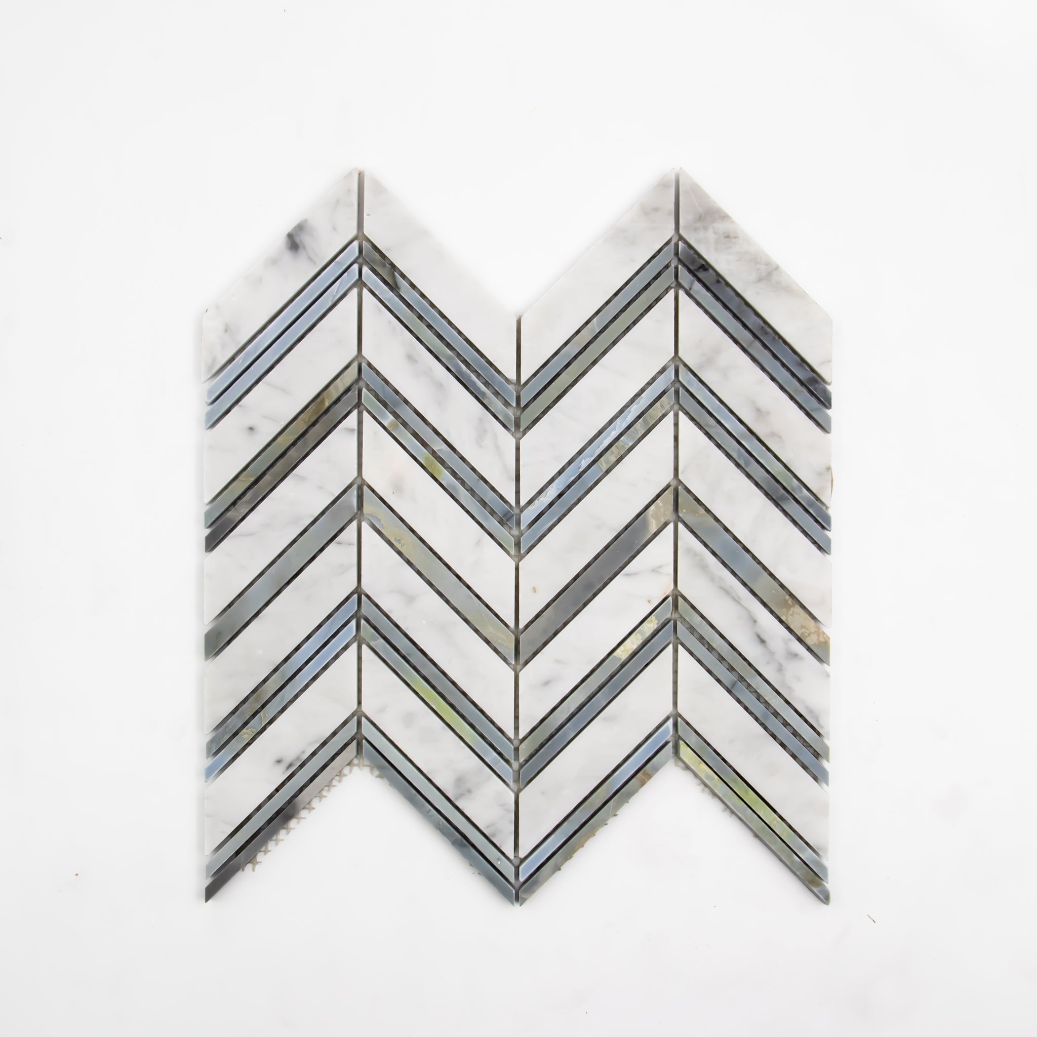 Carrara White Marble Chevron Grey Mosaic MosaiCenter