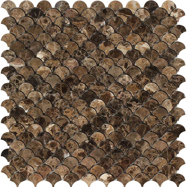 Emperador Dark Marble Fan Polished Mosaic MosaiCenter