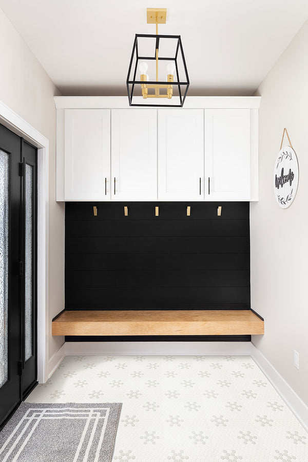 White and Gray Mod Petal Pattern Matte Porcelain Tile - Domino